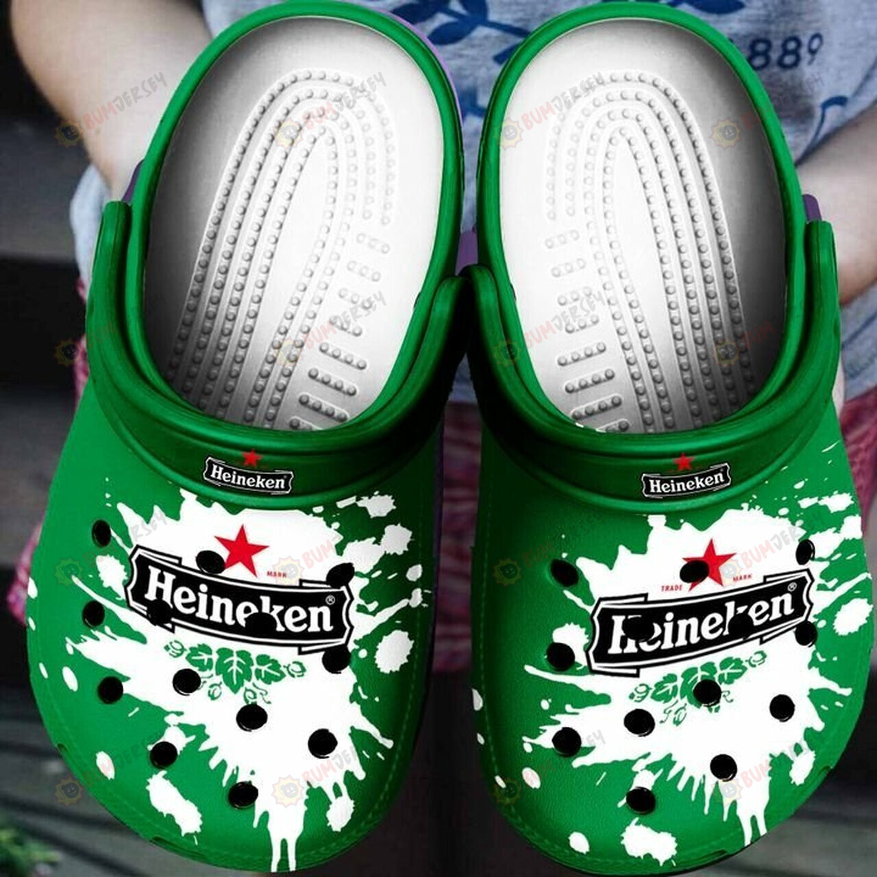 Heineken Beer Logo Splatter Pattern Crocs Classic Clogs Shoes In Green ...
